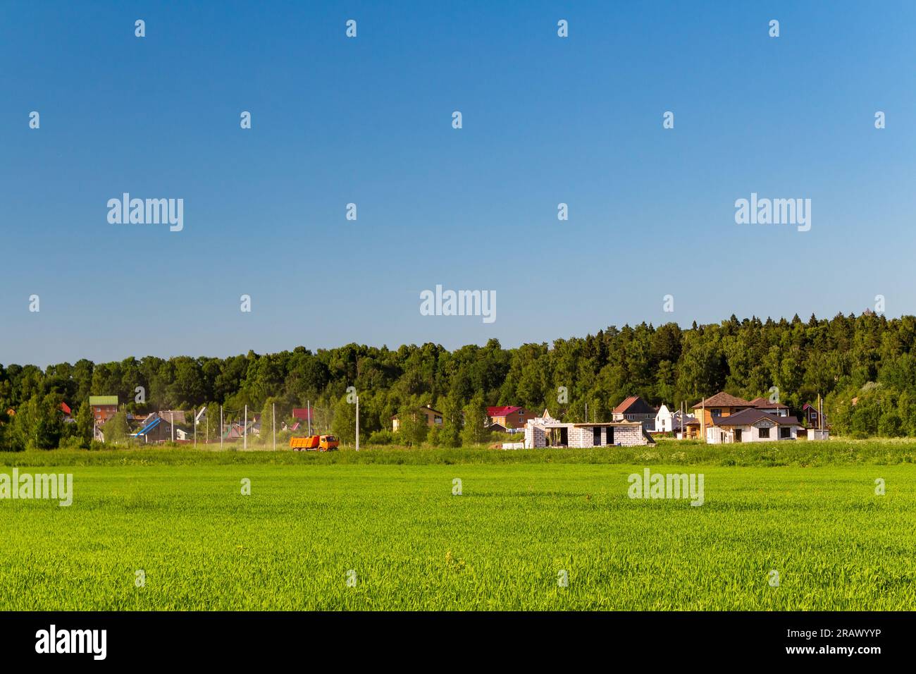 Construction of private houses in the countryside, beautiful landscape ...