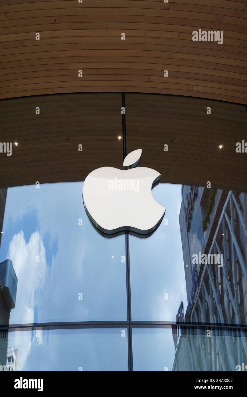 BANGKOK, THAILAND SEPTEMBER 16, 2020: Apple company logo on Apple store ...