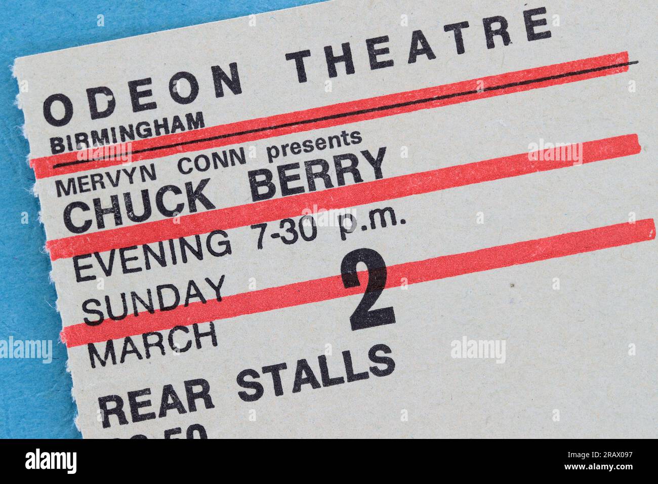Photo of a ticket to see Chuck Berry in concert, at the Odeon Theatre ...