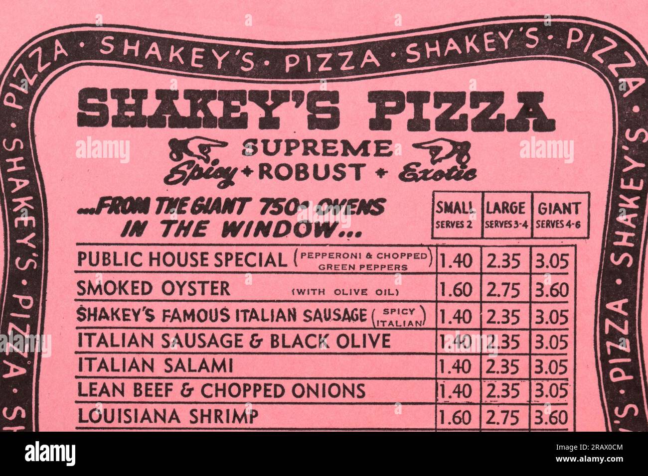 Photo of a 1968 Shakey's Pizza Restaurant Menu Card, from Virginia ...