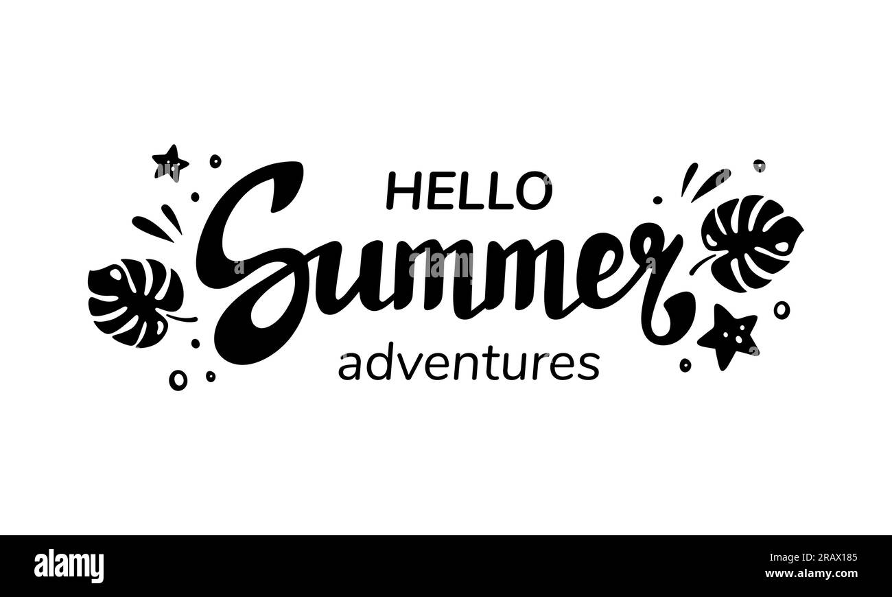Hello Summer adventures lettering, logotype, print, label. Summer sales ...