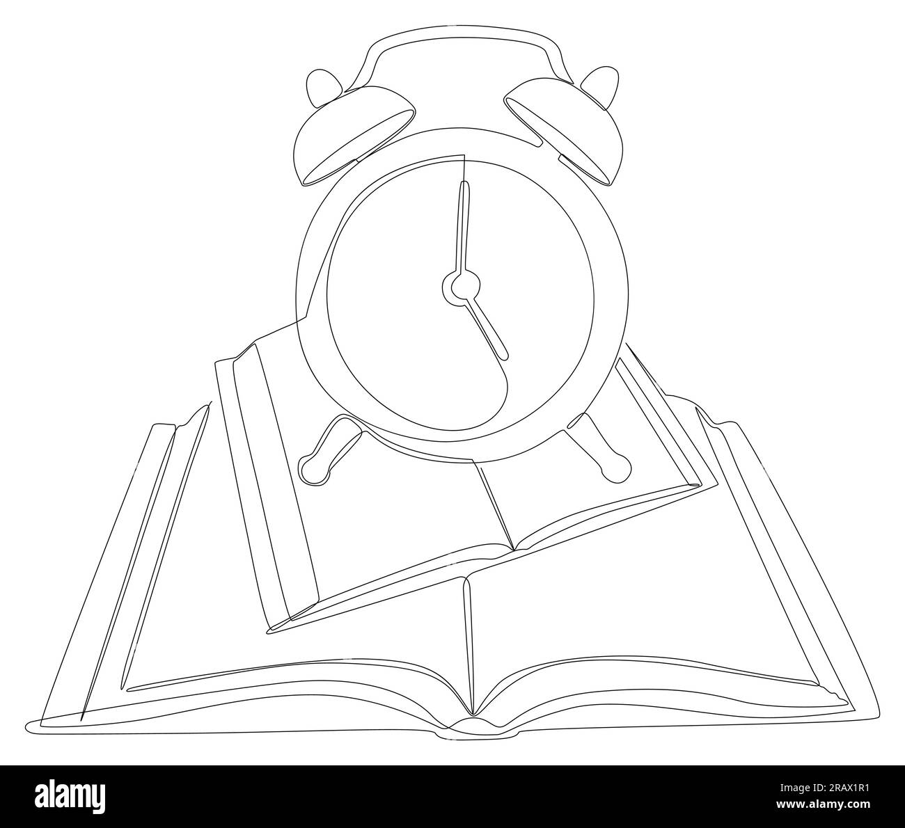 One continuous line of Book with Alarm Clock. Thin Line Educational ...