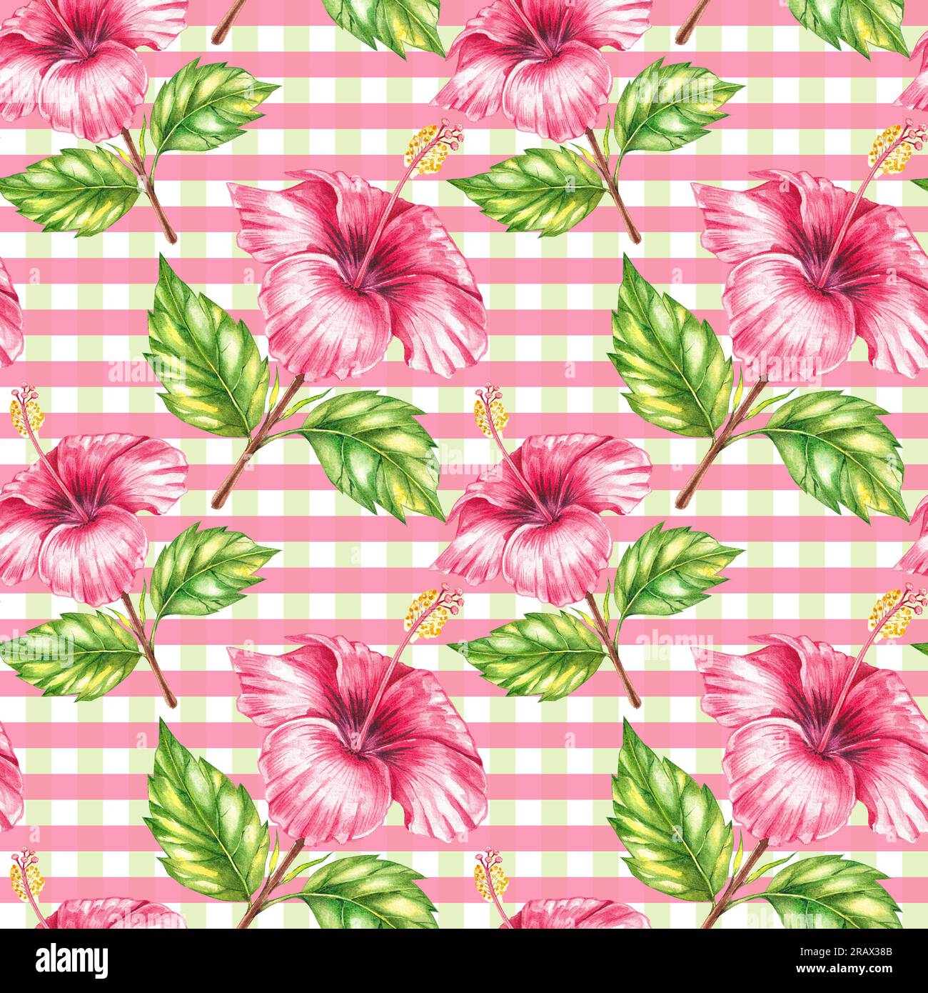 Pattern hibiscus red flowers on a white background. Seamless floral ...