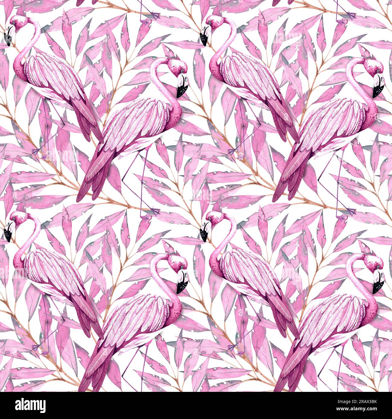 Flamingo pattern. Watercolor summer tropical pattern of flamingos on a ...