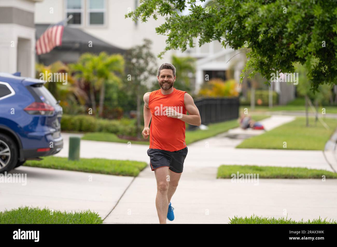 The running man enjoys the freedom of running outdoor. The running man ...