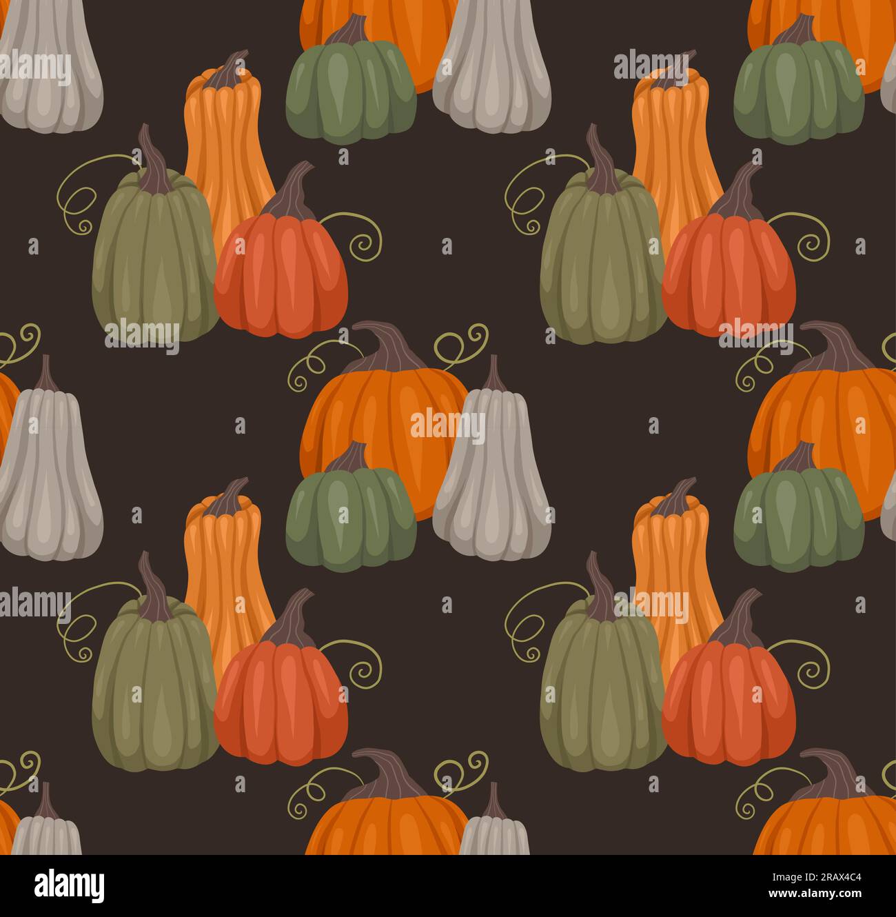 Rustic vector pattern with composition of pumpkins on a dark gray ...