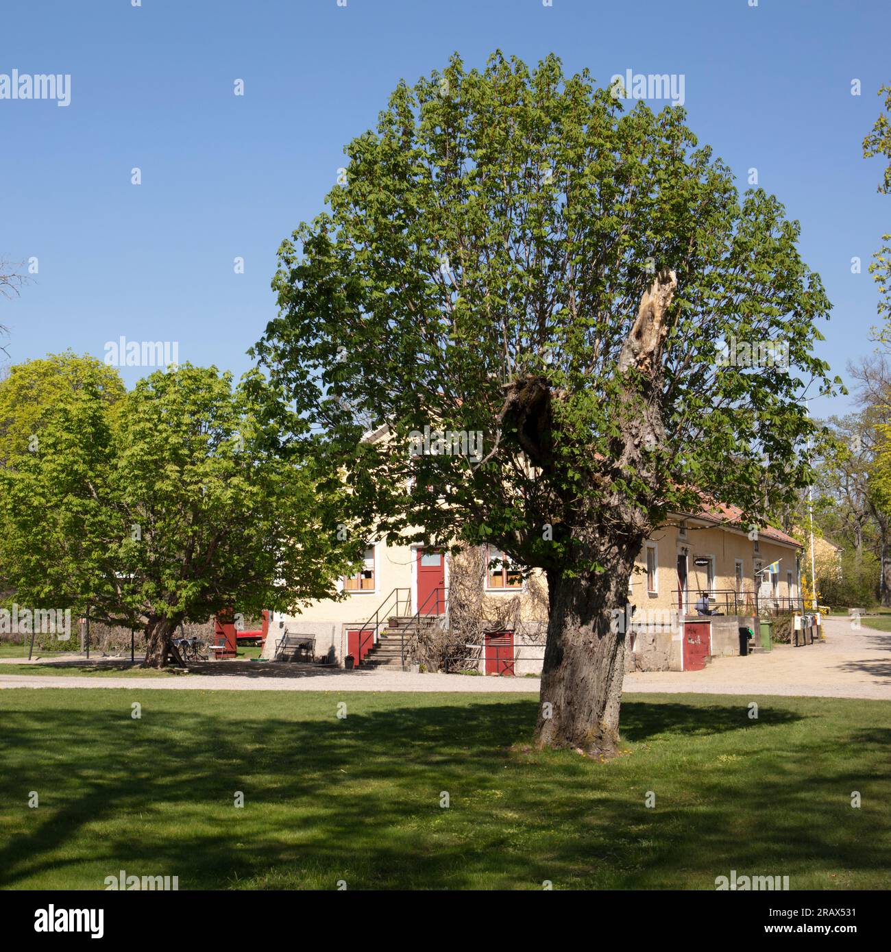 GREAT SUNDBY CASTLE, SWEDEN ON MAY 14, 2023. Outdoor view of warehouse ...