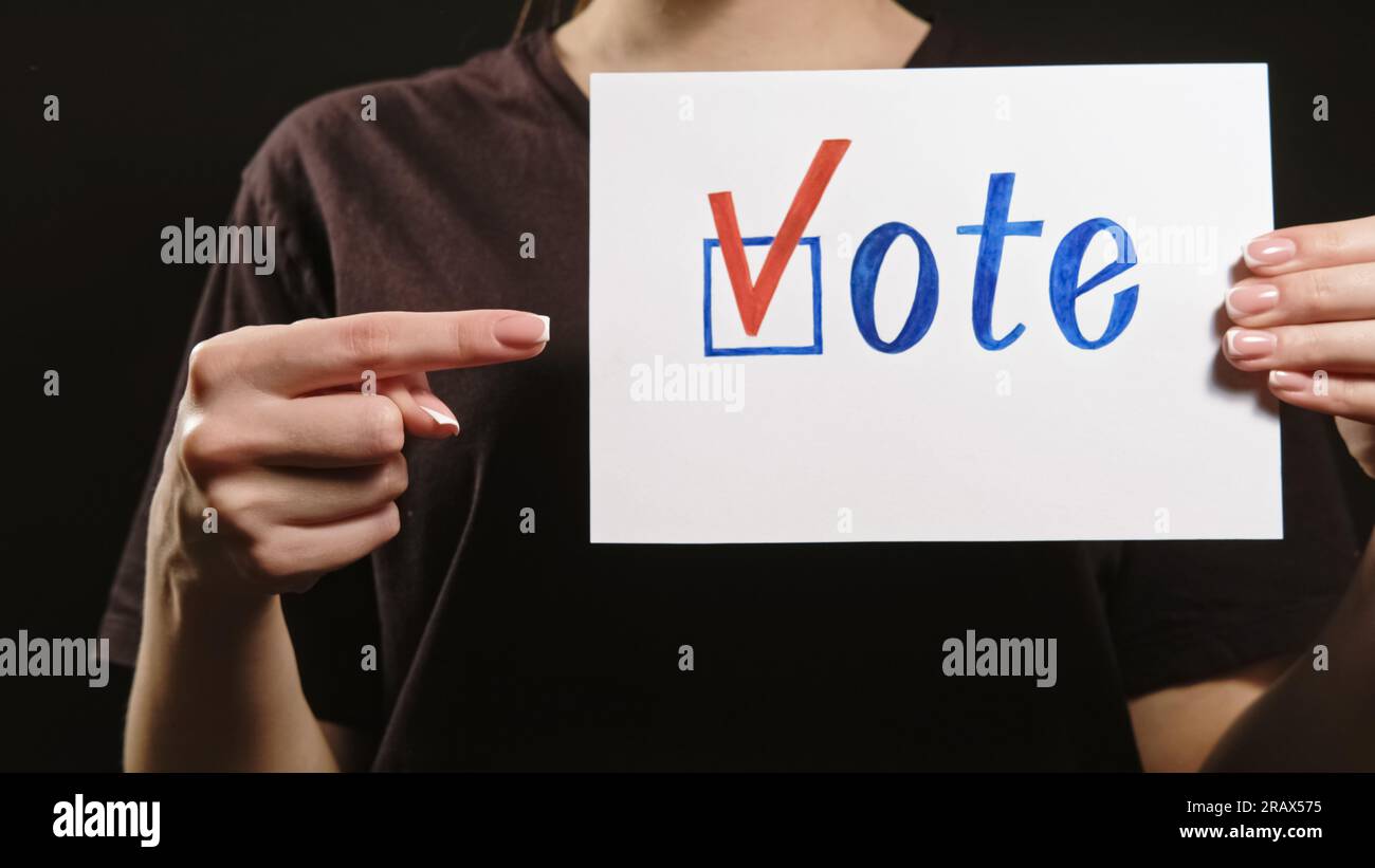 Vote sign political agitation hand bulletin check Stock Photo - Alamy