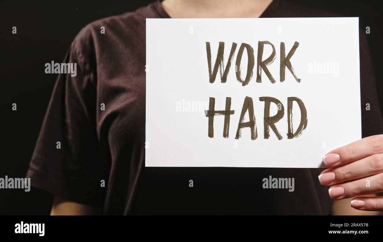 Work hard slogan growth motivation woman advice Stock Photo - Alamy
