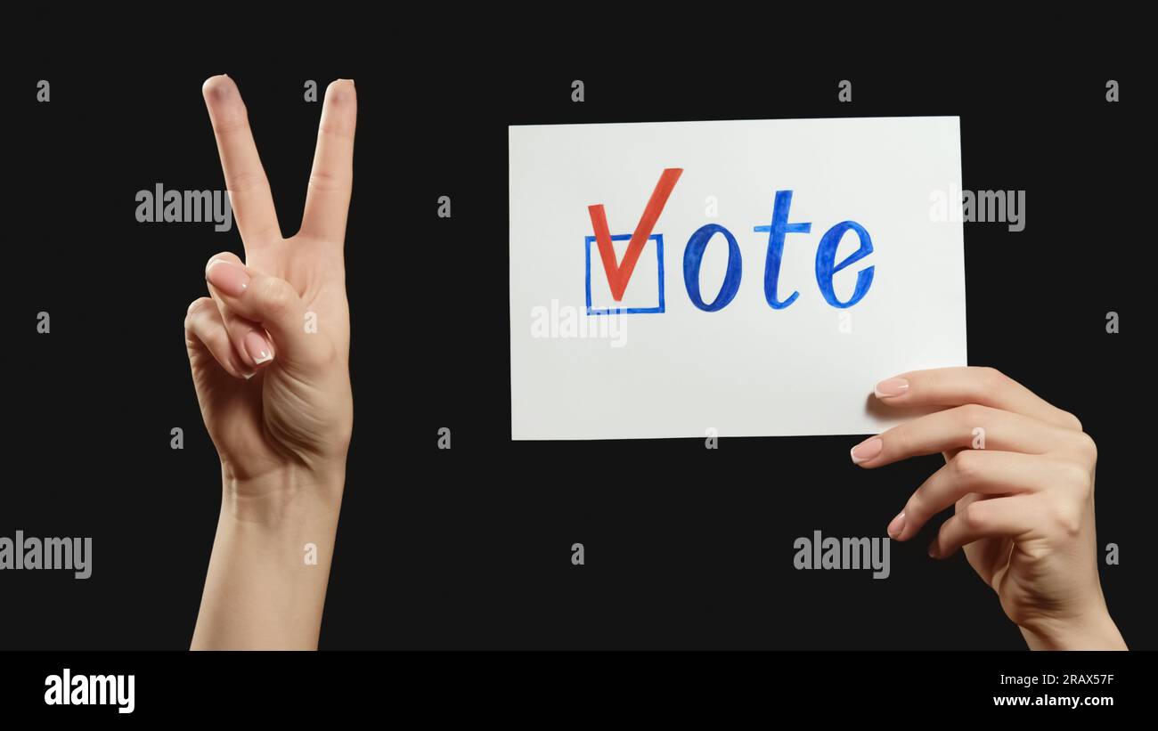 Vote approval election victory hand v sign check Stock Photo - Alamy