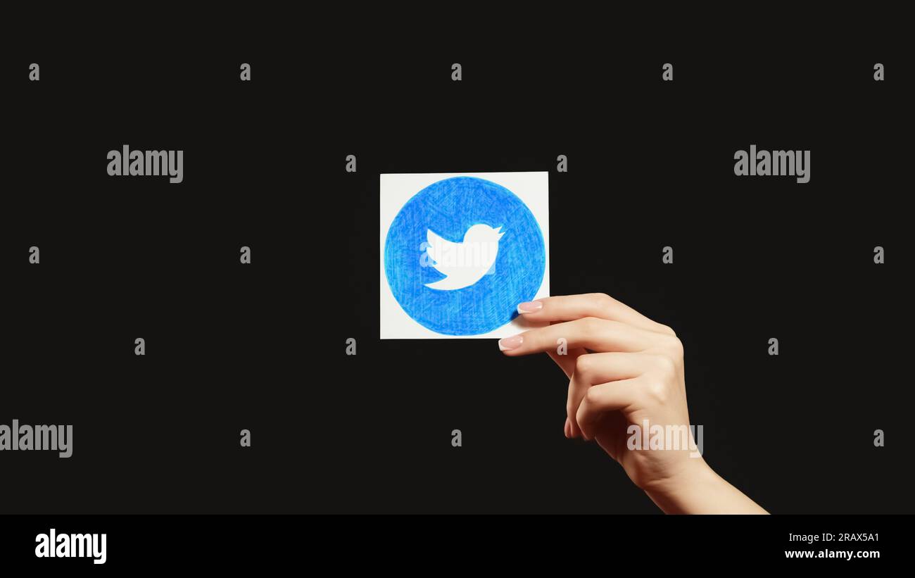 Twitter icon social media follow network hand logo Stock Photo - Alamy
