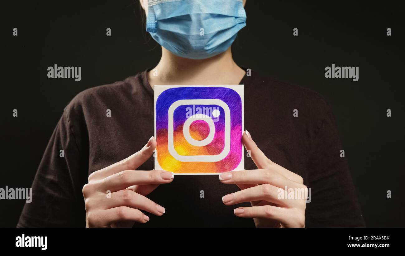 Covid social media woman face mask instagram icon Stock Photo - Alamy