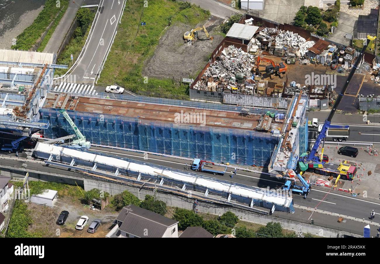 Photo taken from a Kyodo News helicopter on July 6, 2023, shows the ...