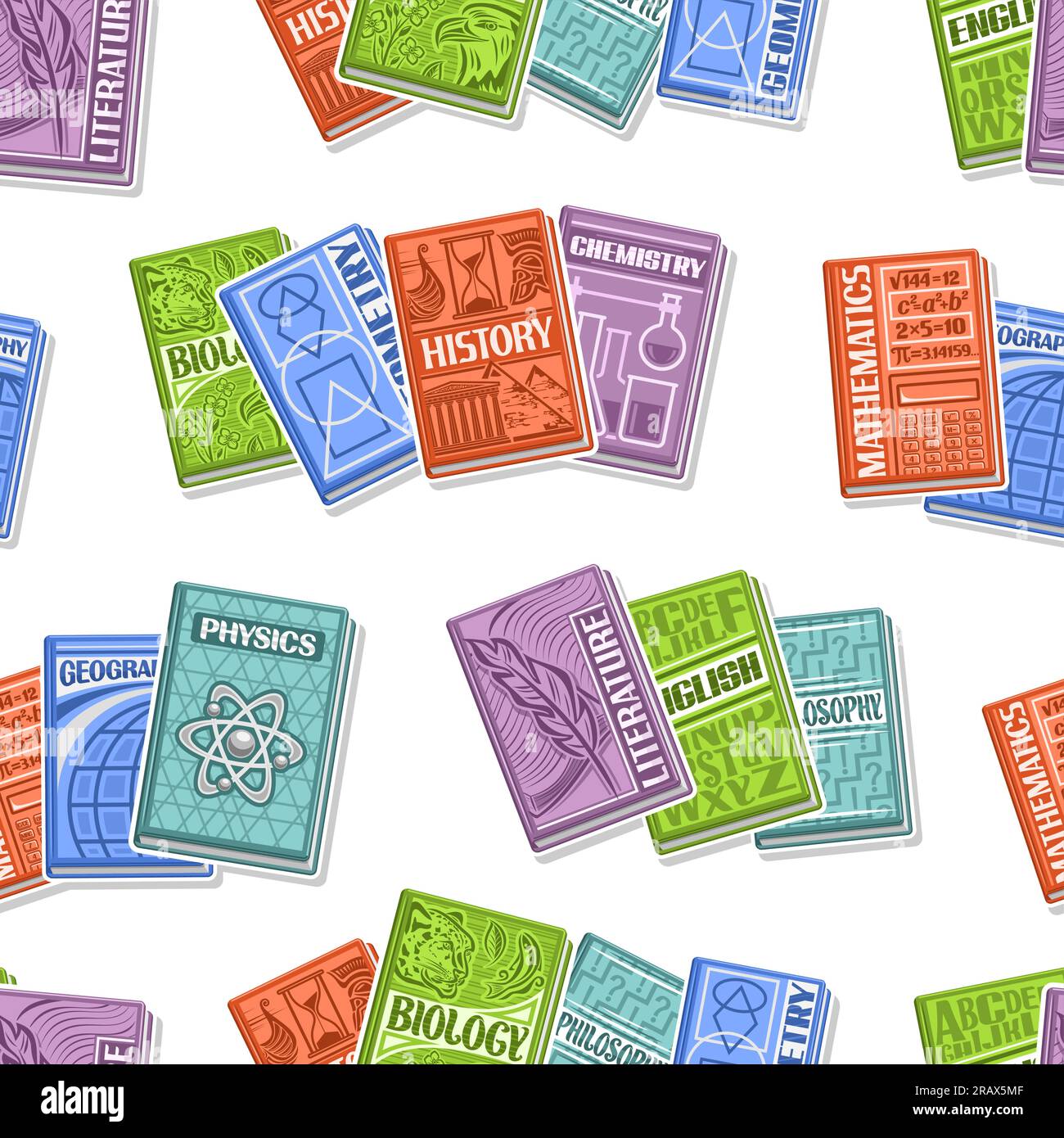 Vector Textbook Seamless Pattern, white repeating background with ...