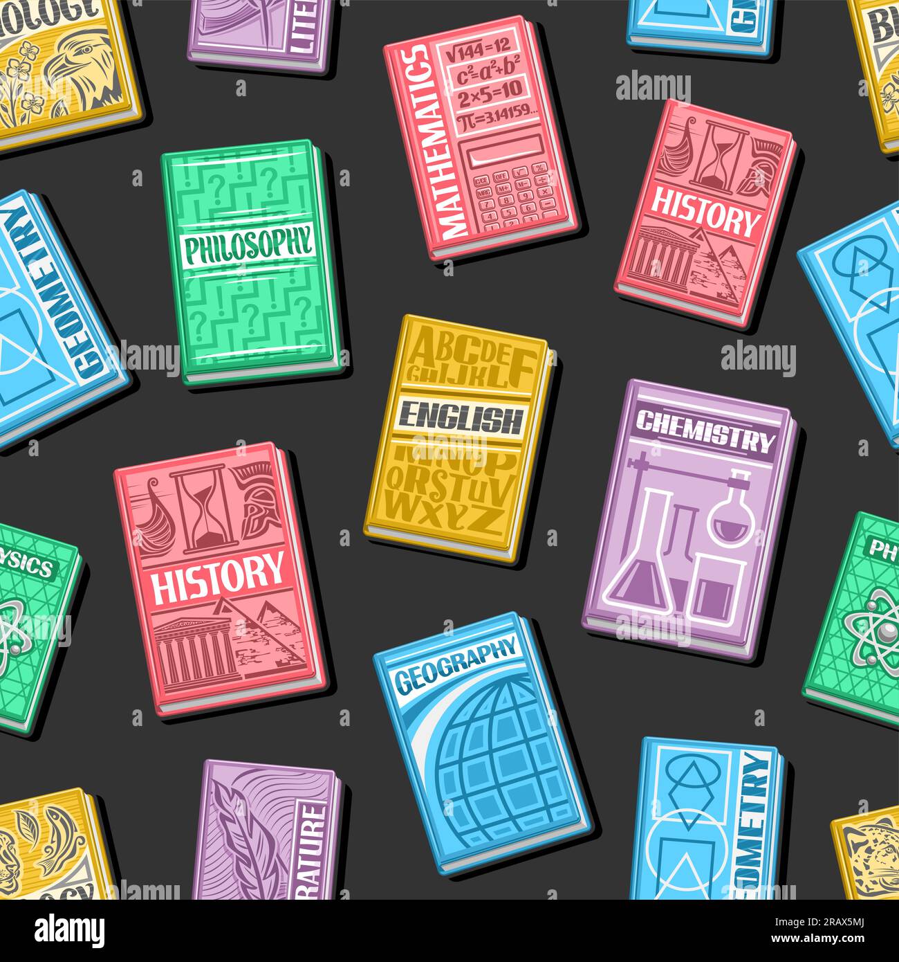 Vector Textbook Seamless Pattern, dark repeat background with cut out ...