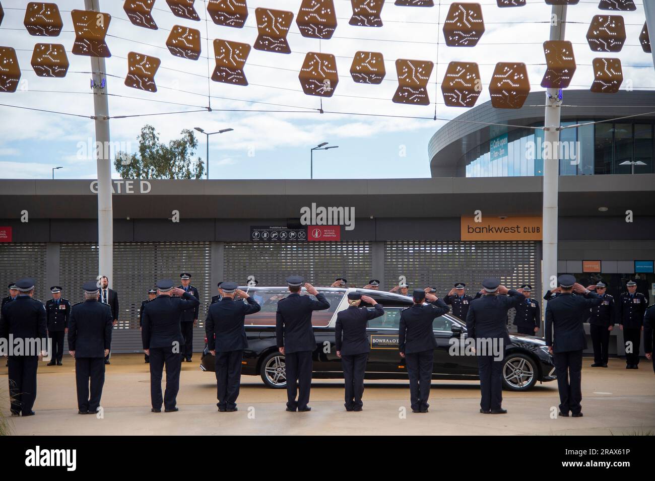 Perth, Australia. 06th July, 2023. A hearse carries the casket of ...