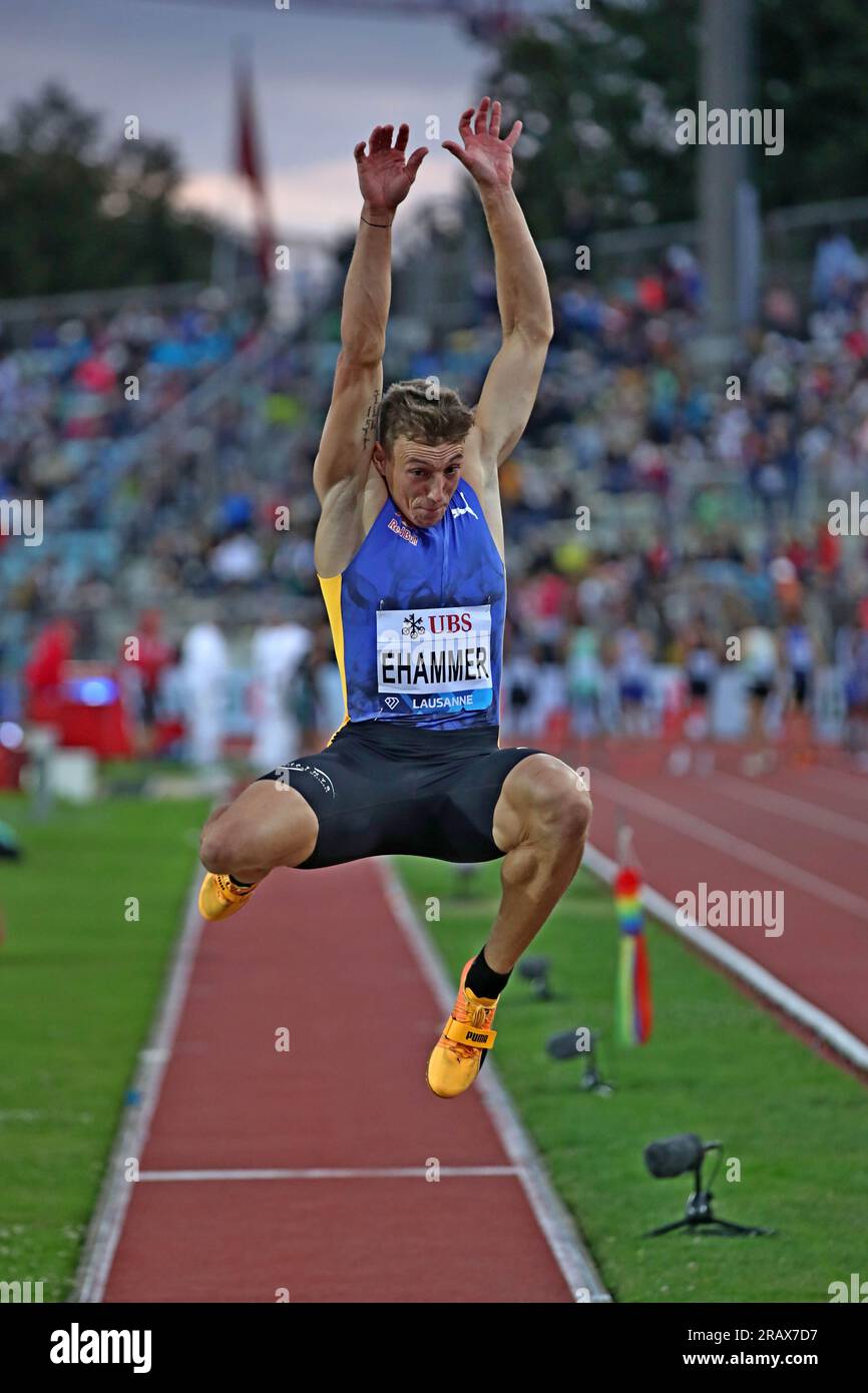 Simon Ehammer (SUI) places fourth in the long jump at 26-1 3/4 (7.97m ...