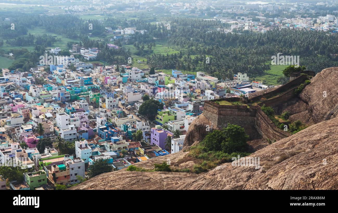 View of fortress walls and town view of Dindigul, Tamilnadu, India ...