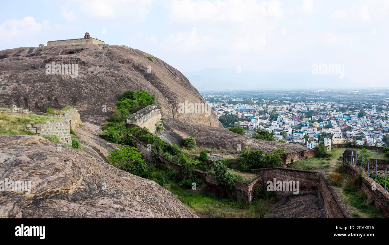 View of fortress walls and town view of Dindigul, Tamilnadu, India ...