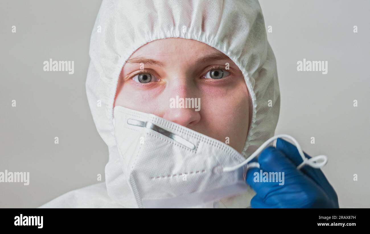 Infectious disease biohazard water woman mask Stock Photo - Alamy