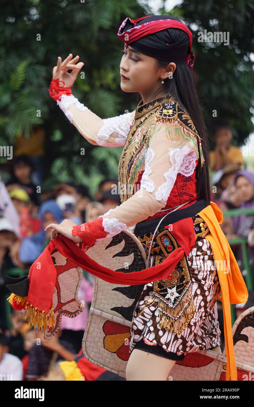 Jathil or jathilan dance. This dance is part of the Reog Ponorogo dance ...