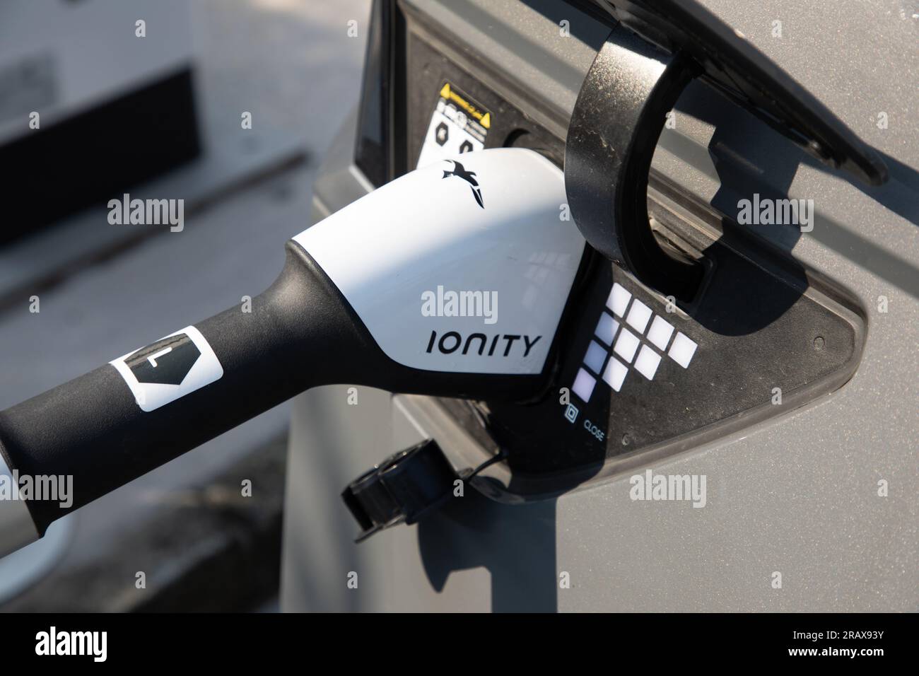 lyon, France - 06 16 2023 : Ionity electric car charging station logo ...