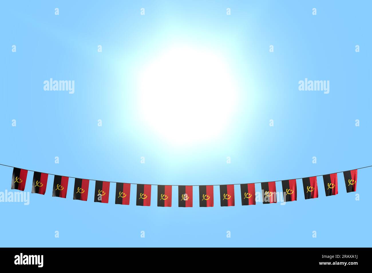 nice day of flag 3d illustration - many Angola flags or banners hangs ...