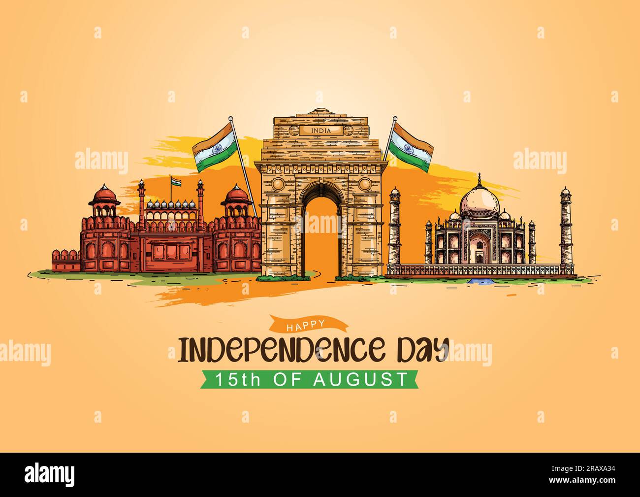 Happy Independence Day of India. monument and Landmark. abstract vector ...