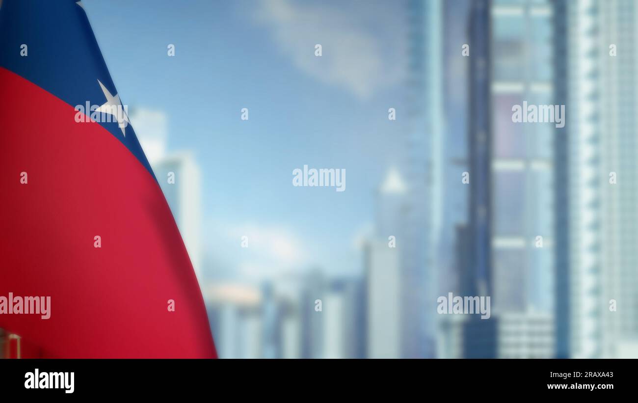 flag of Samoa on modern city architecture bokeh backdrop for anthem day ...