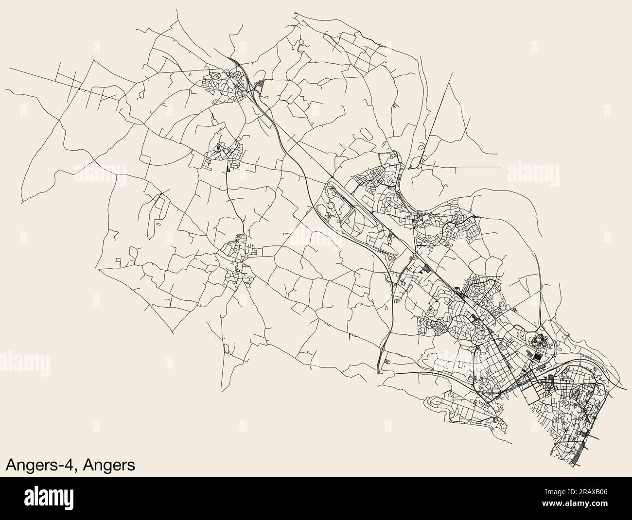 Street roads map of the ANGERS-4 CANTON, ANGERS Stock Vector Image ...
