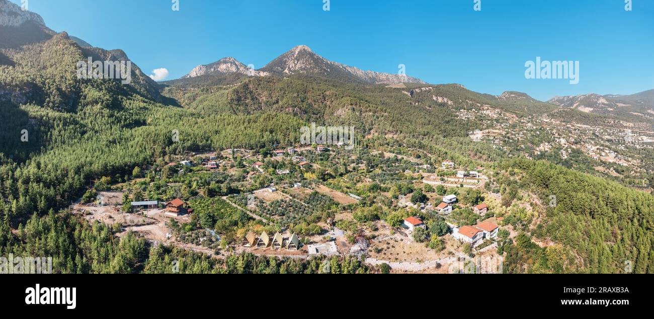 Aerial view of scenic Geyikbayiri village in Turkey - famous climbing ...