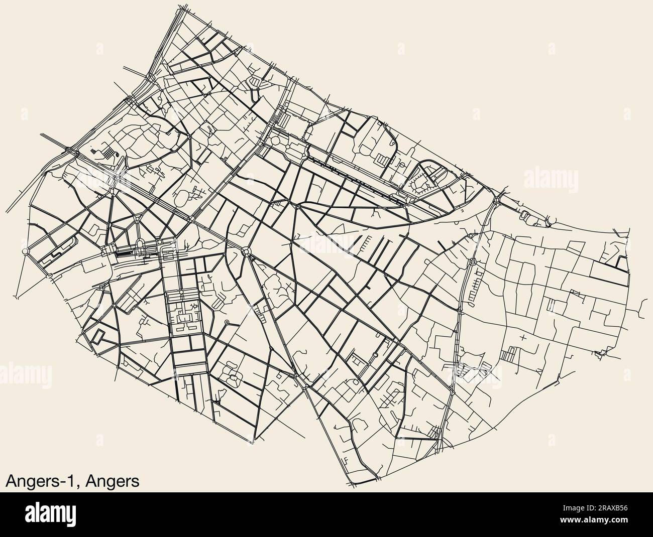 Street roads map of the ANGERS-1 CANTON, ANGERS Stock Vector Image ...