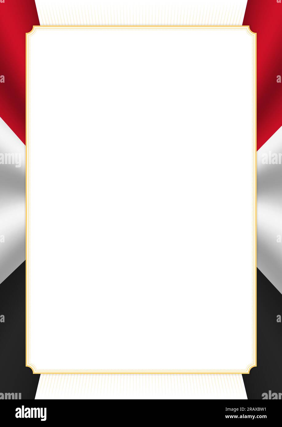 Vertical frame and border with colors of Yemen flag, template elements for your certificate and ...
