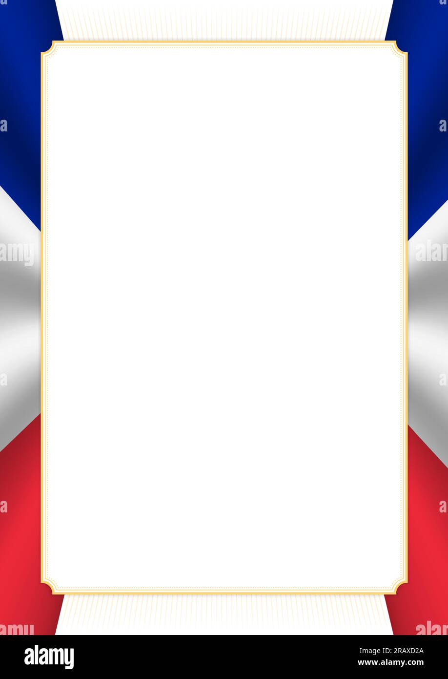 Vertical frame and border with colors of France flag, template elements ...