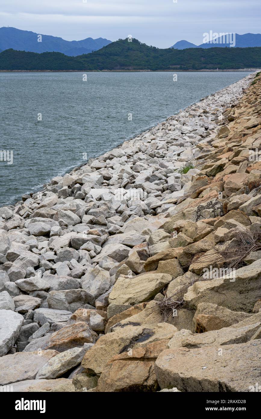 Anti-shock embankment of seaside dams in Hong Kong Stock Photo - Alamy