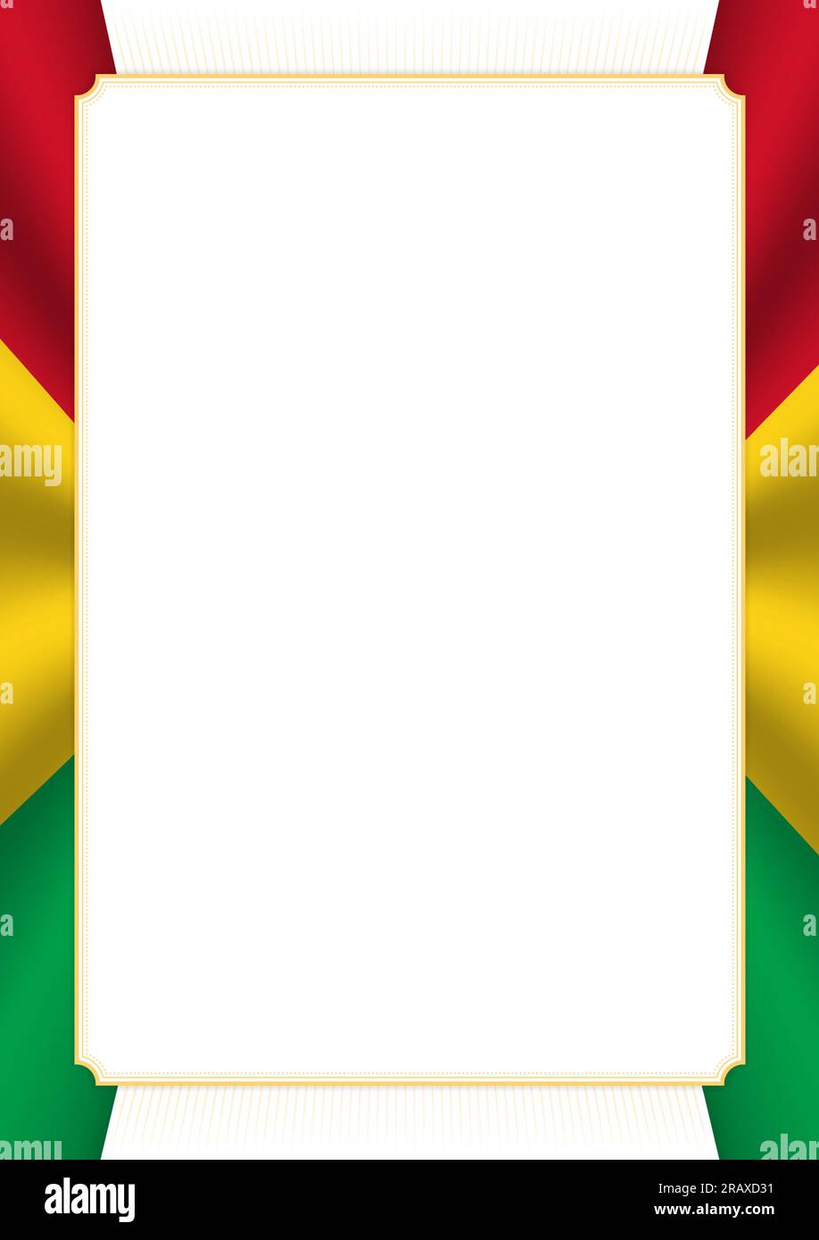Vertical frame and border with colors of Guyana flag, template elements for your certificate and ...