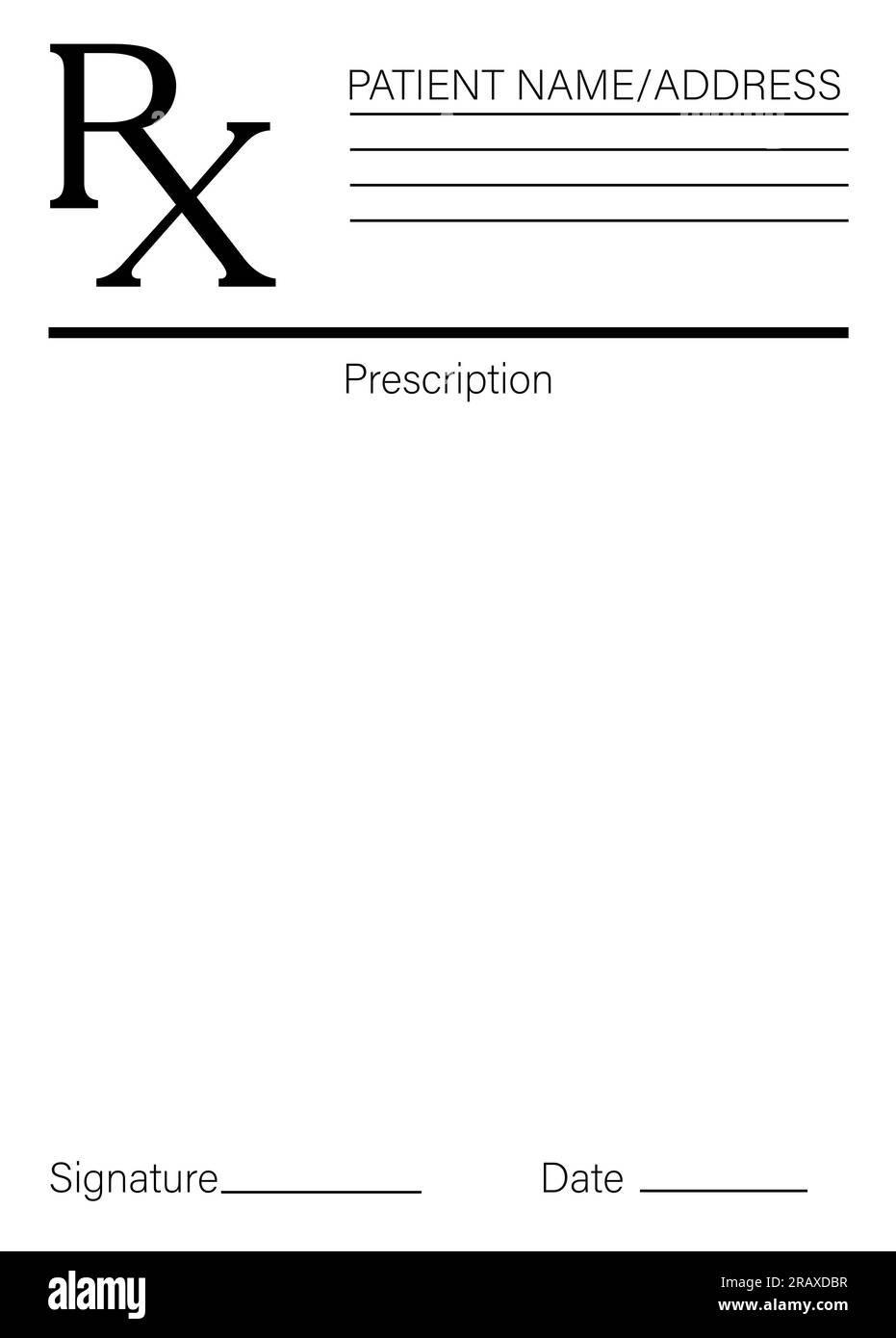 Medical prescription form with empty fields (Patient Name, Address ...