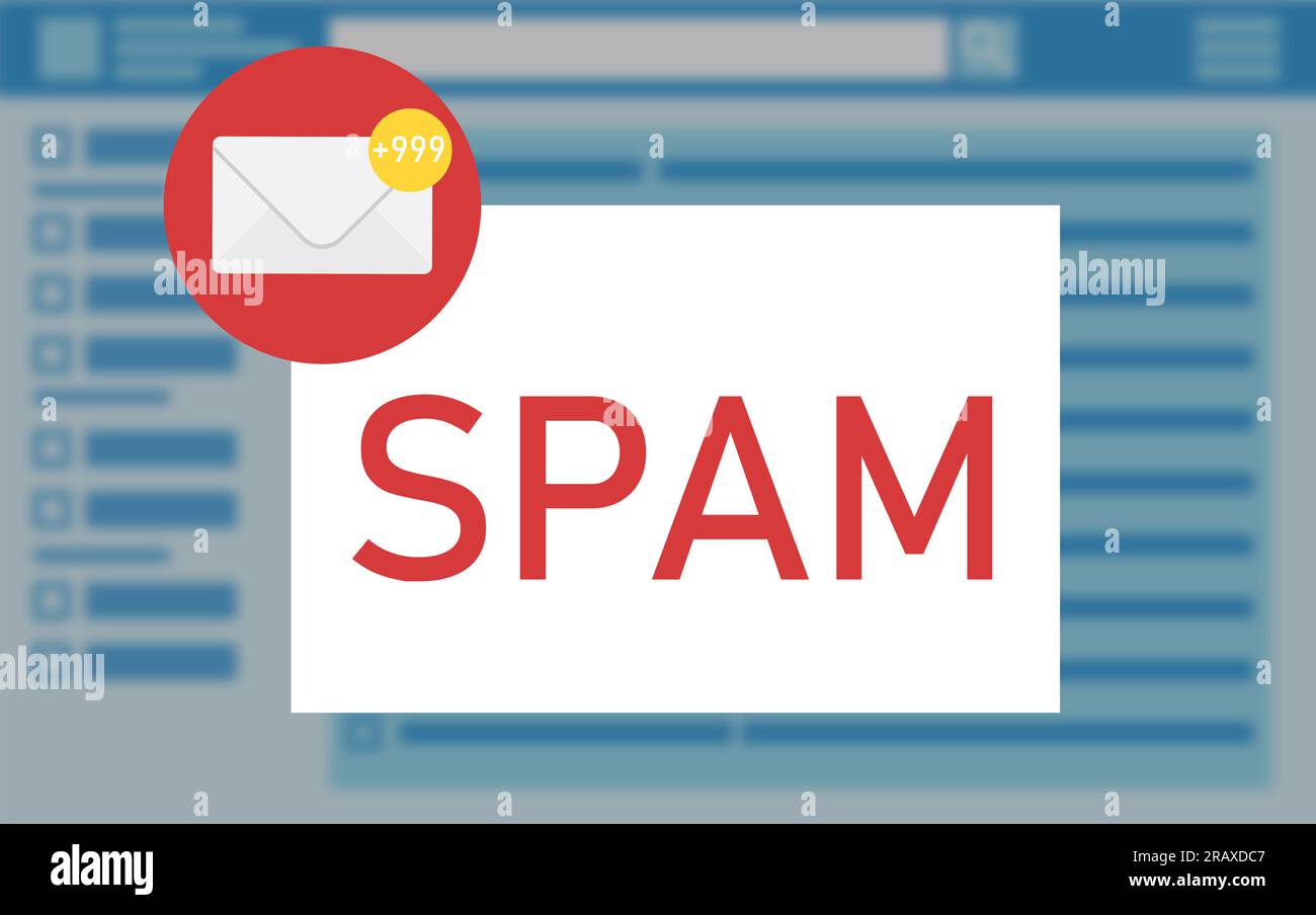 Illustration of email app interface with spam warning message Stock ...