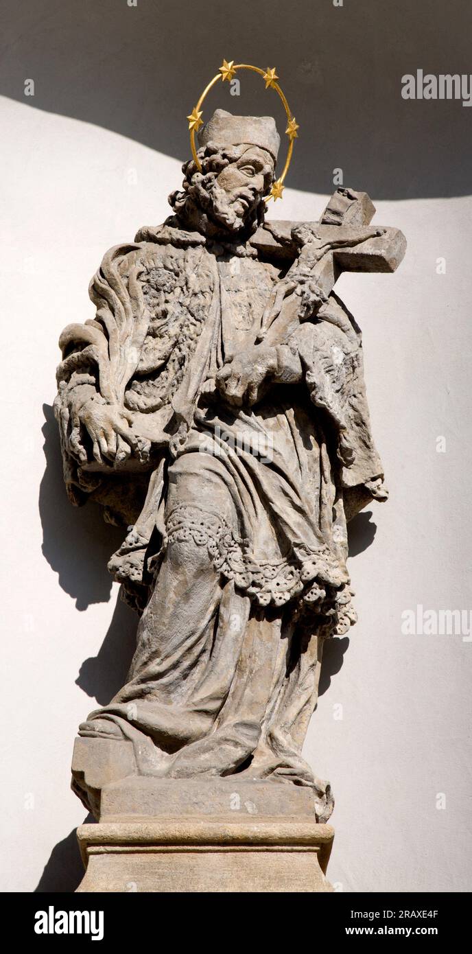 Prague - St. John Nepomuk baroque statue in front of St. Joseph church ...