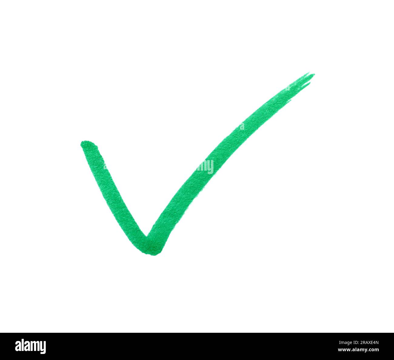 Check mark drawn with turquoise marker isolated on white, top view ...