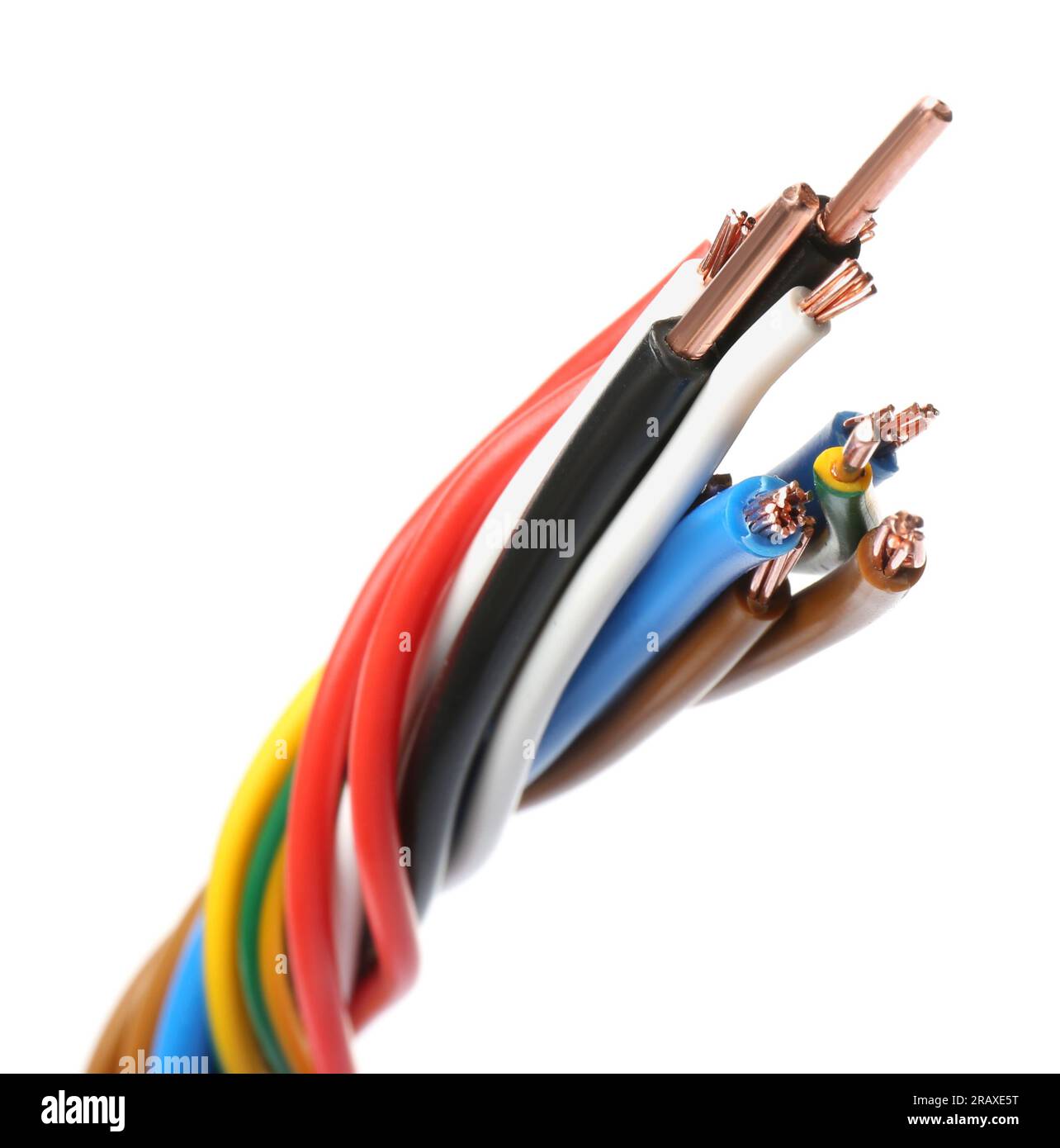 New colorful electrical wires isolated on white Stock Photo - Alamy