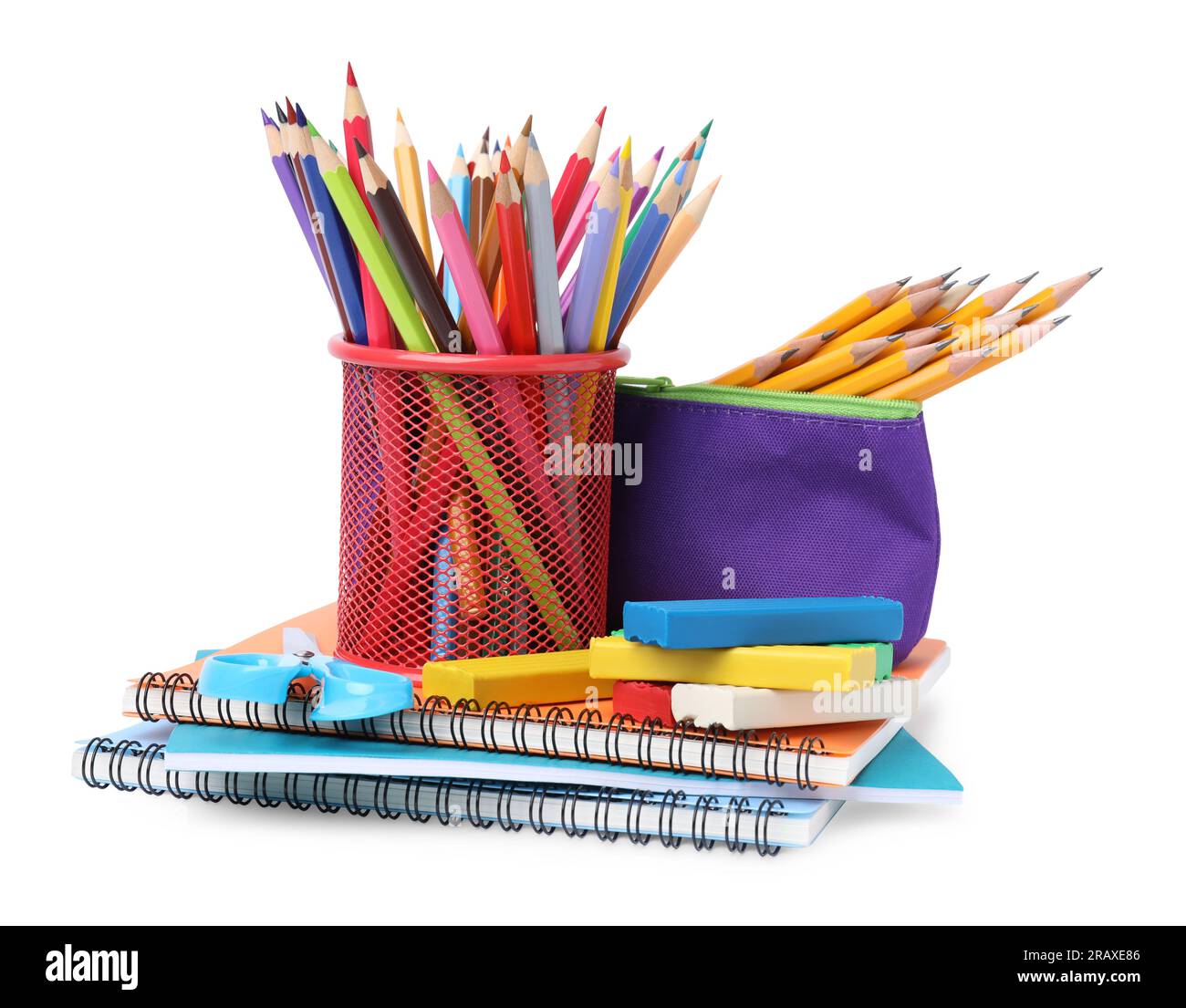 Many different school stationery isolated on white Stock Photo - Alamy