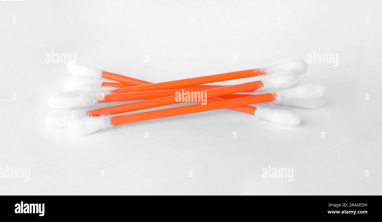 Heap of clean cotton buds on white background Stock Photo - Alamy