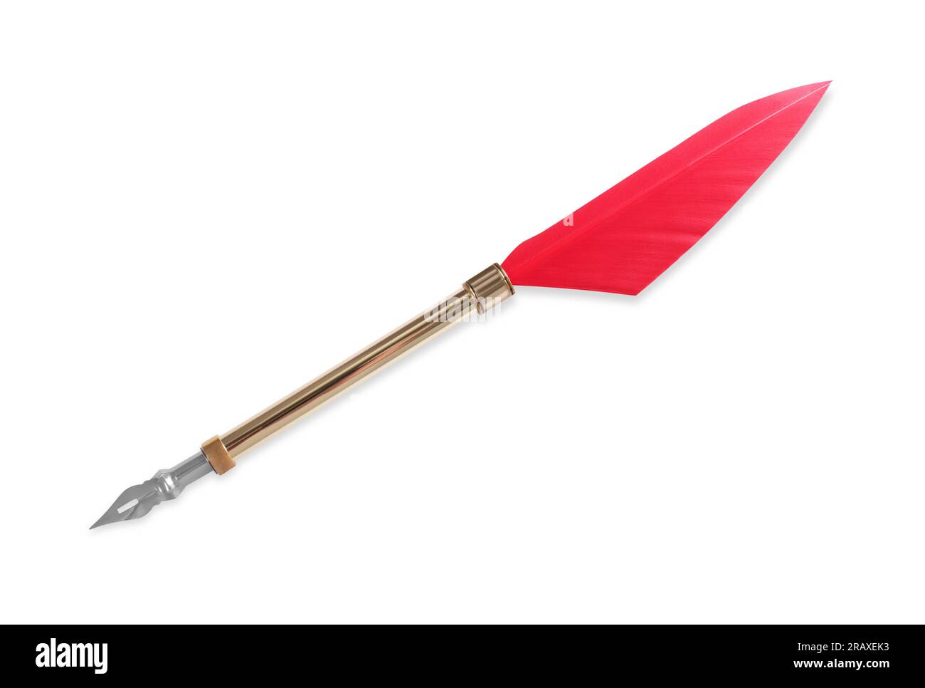 Stylish feather pen isolated on white, top view Stock Photo - Alamy