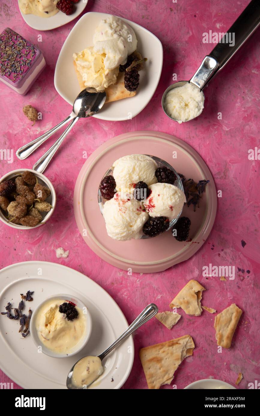 Berry ice cream with mulberry Stock Photo - Alamy