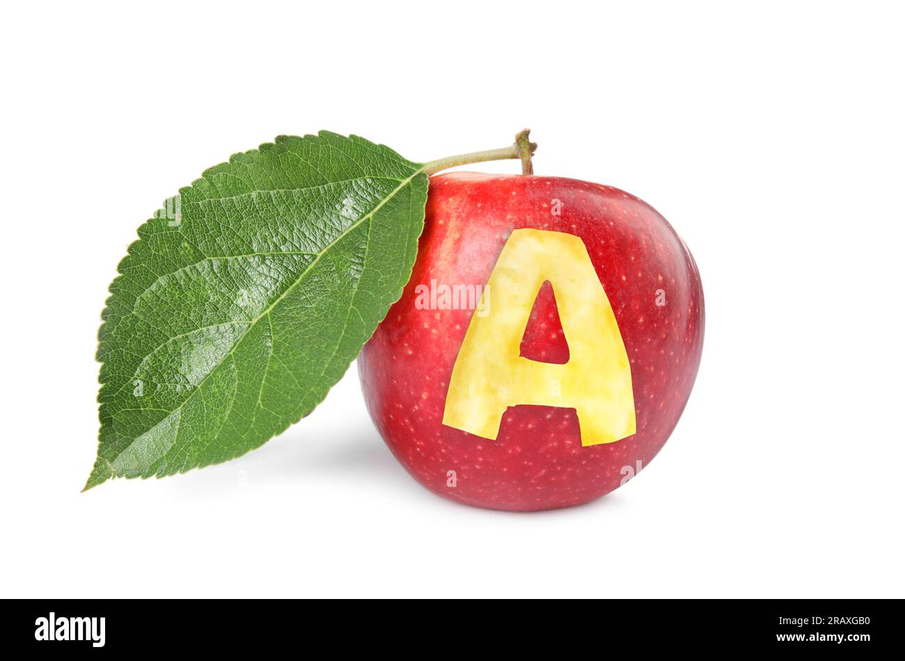 Red apple with carved letter A as school grade on white background ...