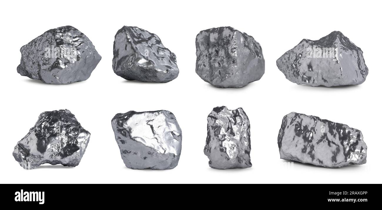 Set of silver nuggets on white background Stock Photo - Alamy