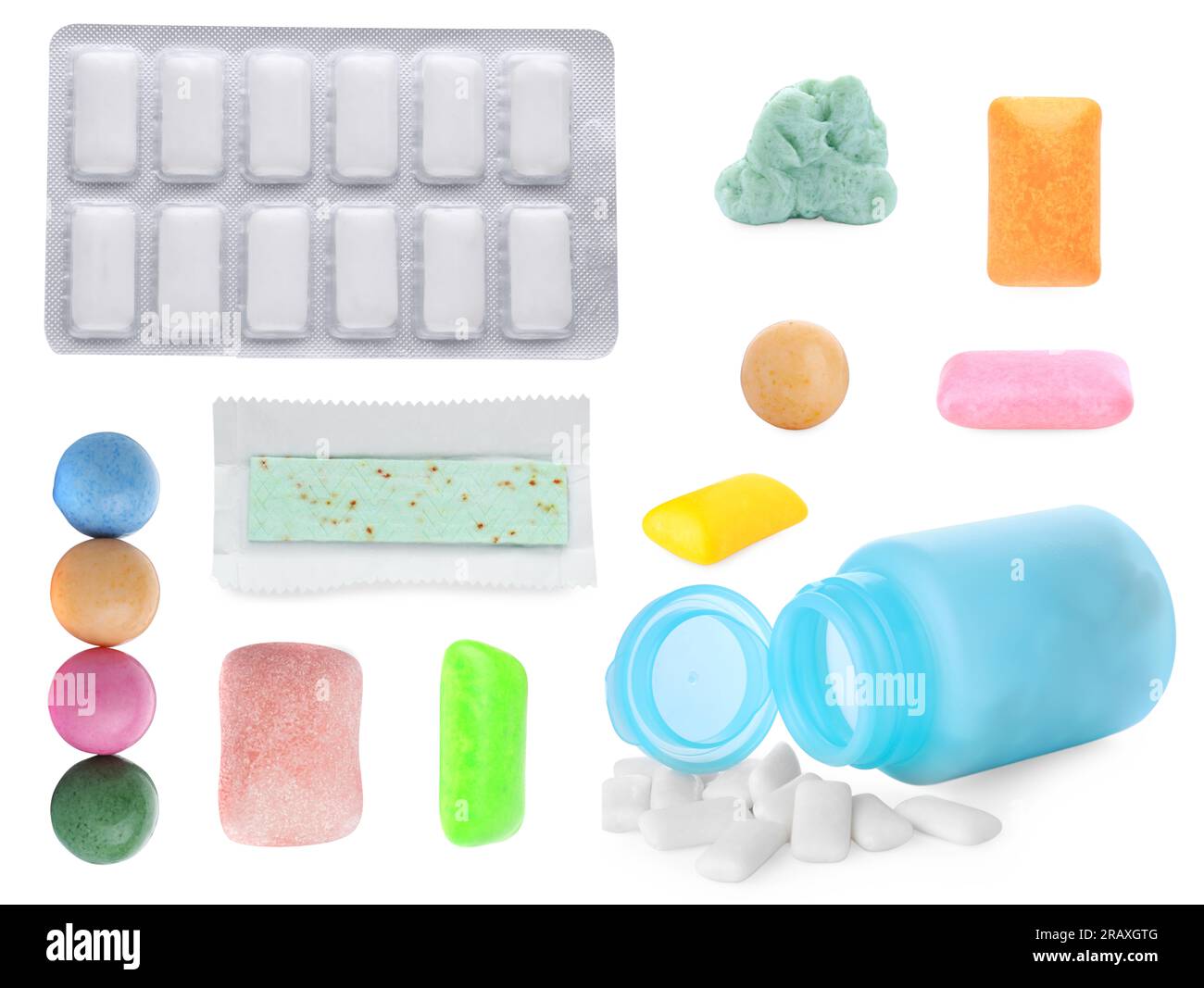 Set of different chewing gums on white background Stock Photo - Alamy
