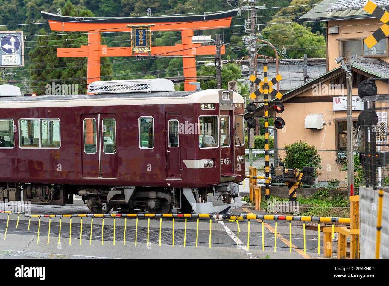 Kyoto, Japan - June 12 2023 : Hankyu Arashiyama Line train on Matsuo ...