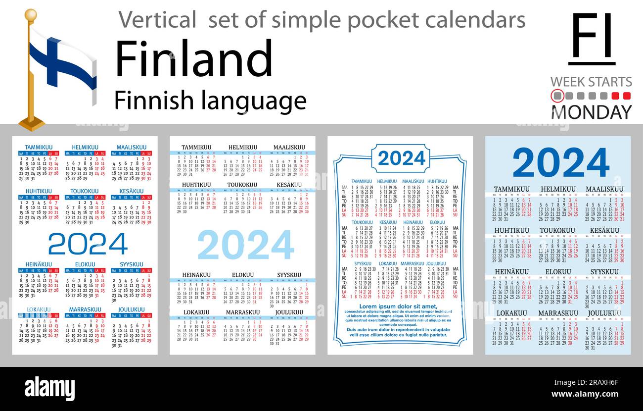 Finnish vertical set of pocket calendar for 2024 (two thousand twenty ...